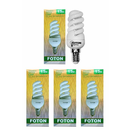 Лампа светодиодная Foton Lighting КЛЛ 15Вт Е14 ESL QL9 Компактная Люминесцентная Спираль 820Лм d48x120 6400К Холодный белый, уп. 3шт