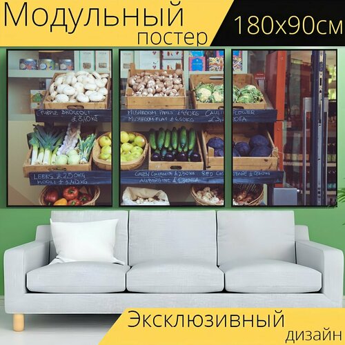 Модульный постер "Бизнес, еда, свежие овощи" 180 x 90 см. для интерьера