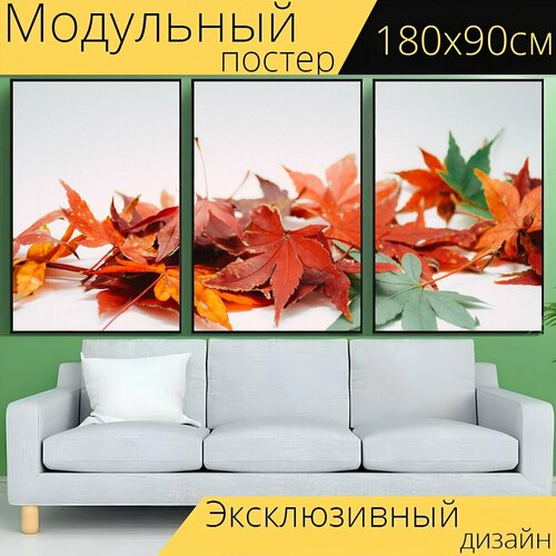 Модульный постер "Листья, осень, падение" 180 x 90 см. для интерьера
