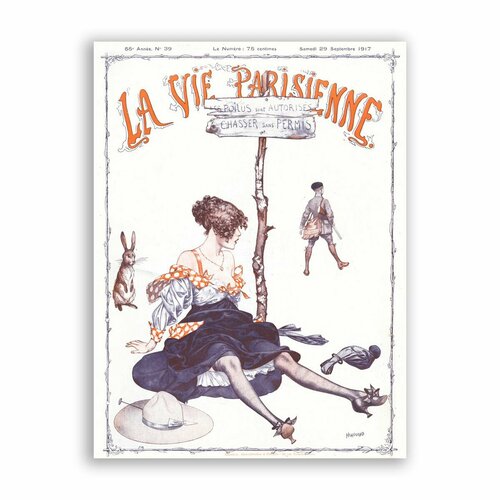 Постер на бумаге в стиле Пин-ап / La Vie Parisienne - Les Poilus sont Autorises Chasser sans Permis / Размер 30 x 40 см