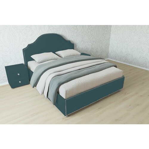 Двуспальная кровать Мария 180x200 основание металлическое с ламелями велюр бирюзовый без ножек