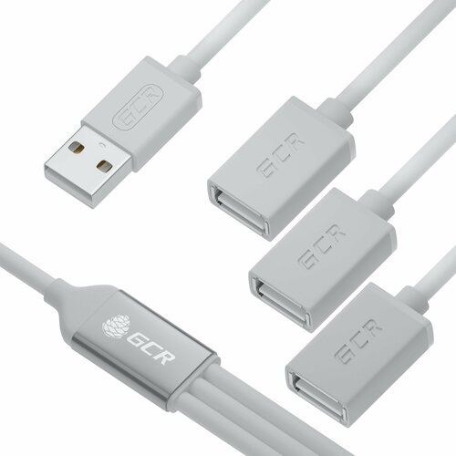 GCR USB Hub 2.0 на 3 порта, 0.35m, гибкий, AM / 3 х AF, белый, GCR-53354 Greenconnect USB 2.0 Type-AM - 3 x USB 2.0 Type-AF 0.35 m (GCR-53354)
