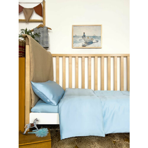 Детское постельное белье из тенселя, голубой, простыня 60х120 см