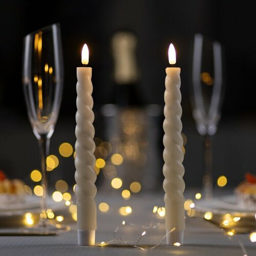 Luazon Lighting Набор светодиодных витых свечей, белые, 2 × 25 × 2 см, пластик, воск, батарейки АААх2 (не в комплекте), свечение тёплое белое, 2 шт.
