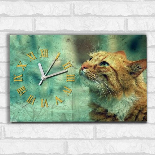 Настенные бесшумные часы ОСБ со смещенным циферблатом Животные кот (кошка, милота, Подарок для мамы, бабушки сестры, подруге) - 812