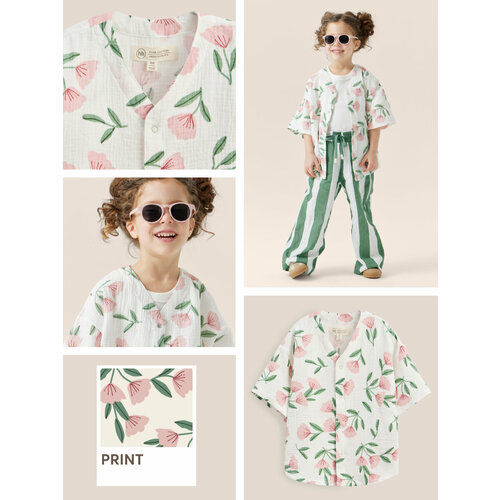 Рубашка Happy Baby, размер 122-128, зеленый, розовый