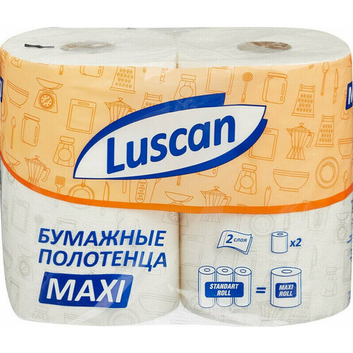 Бумажные полотенца Полотенца бумажные LUSCAN Maxi 2 слоя, с тиснением, 2 рулона в упаковке