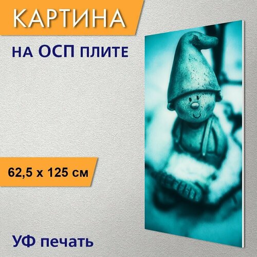 Вертикальная картина на ОСП "Зима, чертенок, гном" 62x125 см. для интерьериа