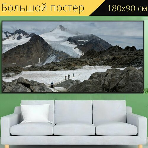 Большой постер "Ледник, горы, снег" 180 x 90 см. для интерьера