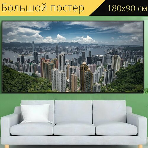 Большой постер "Гонконг, пик, мировоззрение" 180 x 90 см. для интерьера