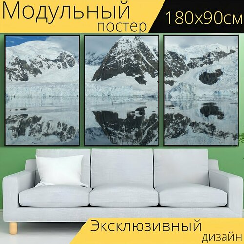 Модульный постер "Антарктика, отражение, снег" 180 x 90 см. для интерьера