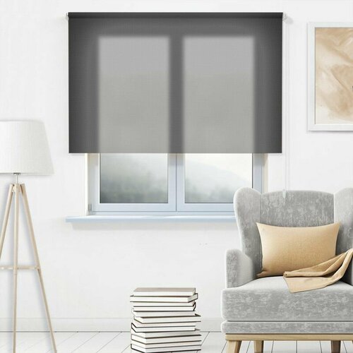 Рулонная штора "Toledo" Ткань коллекции Скрин/Чёрный 186х180 см. Белая фурнитура