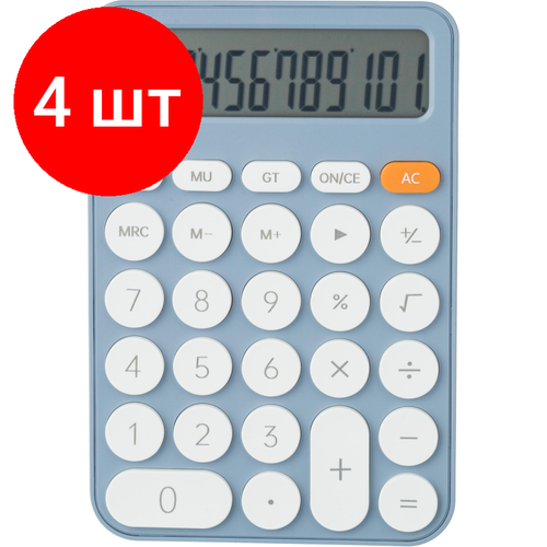 Комплект 4 штук, Калькулятор настольный комп. Deli EM124, 12-р, батар, 158x105мм, голубой