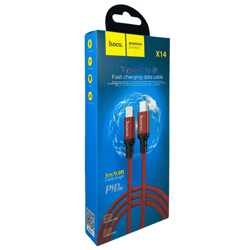 Usb Кабель-зарядка Type-C на Lightning Hoco X14 Double 3A 20W 3м в тканевой оплетке красный