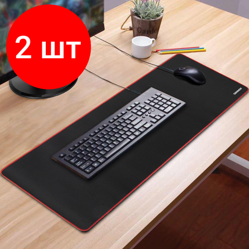 Комплект 2 шт, Коврик компьютерный для мыши и клавиатуры большой BLACK TITAN XL 800x300x3мм, черный, SONNEN, 513615