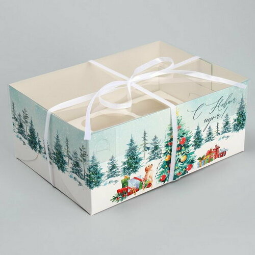 Коробка для капкейка "С Новым годом", ёлка, 23 x 16 x 10 см, 5 шт.
