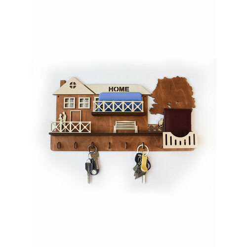 Ключница настенная с полкой "Дом (большой)" хранение для ключей на стену в дом, апельсин маркет
