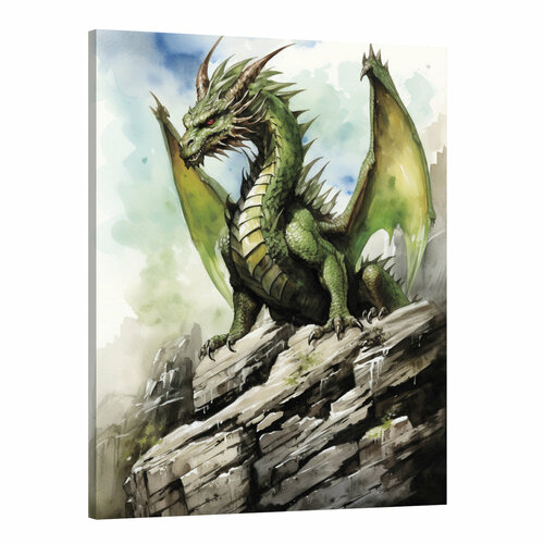 Интерьерная картина 50х70 "Зеленый дракон: испытание судьбы"