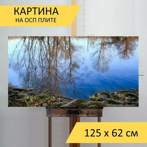 Картина на ОСП 125х62 см. "Пейзаж, река, природа" горизонтальная, для интерьера, с креплениями