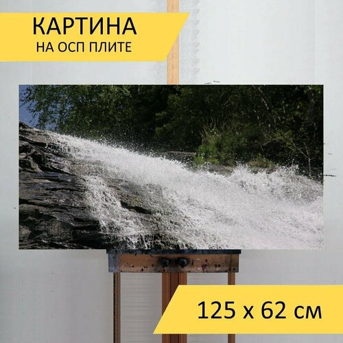 Картина на ОСП 125х62 см. "Вода, водопад, поток" горизонтальная, для интерьера, с креплениями