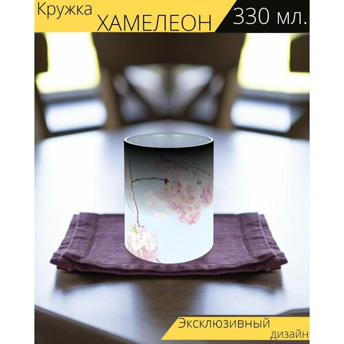Кружка хамелеон с принтом "Дерево, цветущее дерево, цвести" 330 мл.