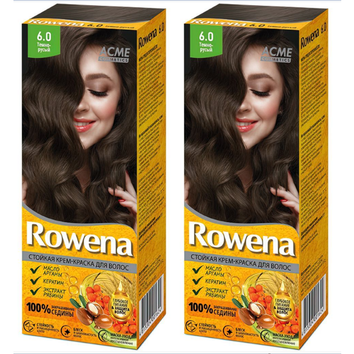 Стойкая крем-краска для волос Rowena, тон 6.0 тёмно-русый, 115 мл, 2 шт.