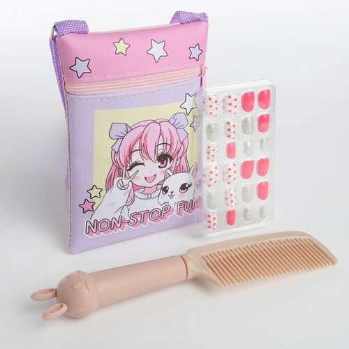 NAZAMOK KIDS Подарочный набор для девочки Non stop fun, сумка, накладные ногти, расческа