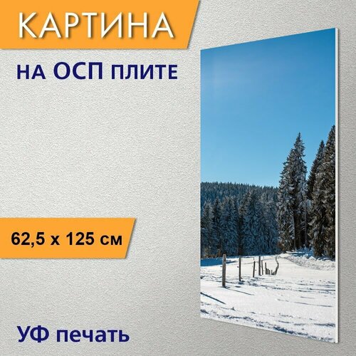 Вертикальная картина на ОСП "Снег, зима, пейзаж" 62x125 см. для интерьериа