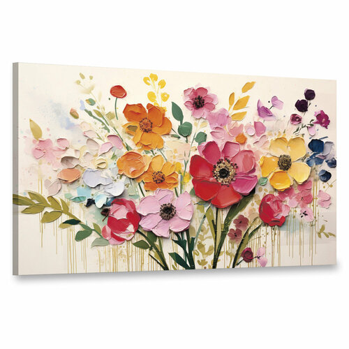 Интерьерная картина 100х60 "Весенний букет на холсте"