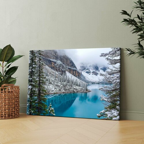 Картина на холсте (Озеро Морейн в Канаде зимой) 20x30 см. Интерьерная, на стену.