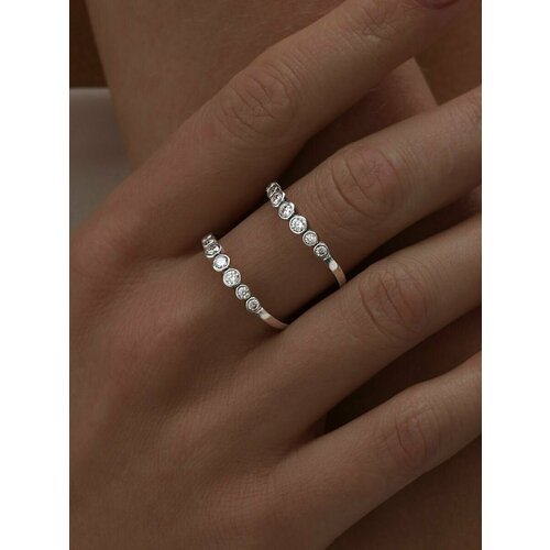 Кольцо MIESTILO женское серебряное двойное с камнями, серебро, 925 проба, родирование, размер 17