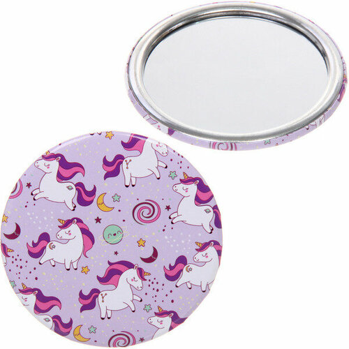 Зеркало косметическое круглое «коллекция марципан», единорог, d-7,5см (пакет с подвесом)