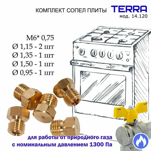 Комплект жиклеров, форсунок газовой плиты "Terra" 14.120, под природный газ