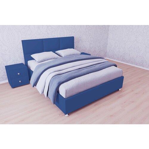 Двуспальная кровать Корсика 160x200 основание металлическое с ламелями велюр синий ножки 5 см