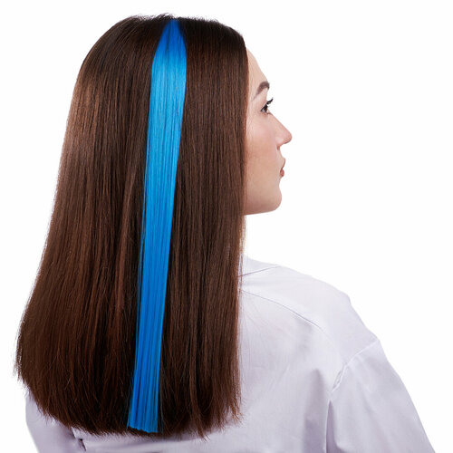 Цветные пряди для волос, на заколке, 5 гр, Голубой, 50*3,3 см, 2 шт.
