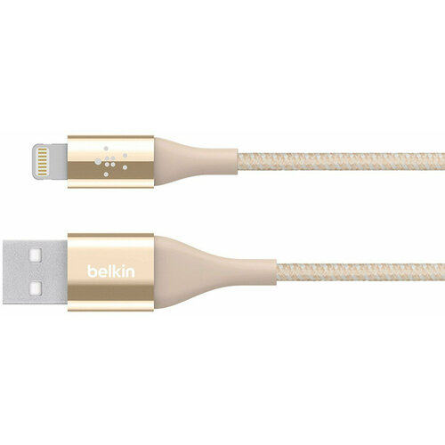 Кабель Belkin Mixit DuraTek Kevlar USB 8 pin Lightning для Apple iPhone 5 5S SE 6 6 Plus 6S 7 8 X (10) Xr Xs Max / 11 11 Pro 12 Mini 13 Pro Max SE 2022/14/iPad/iPod/AirPods 1.2 м Нейлон Золотой (Gold)