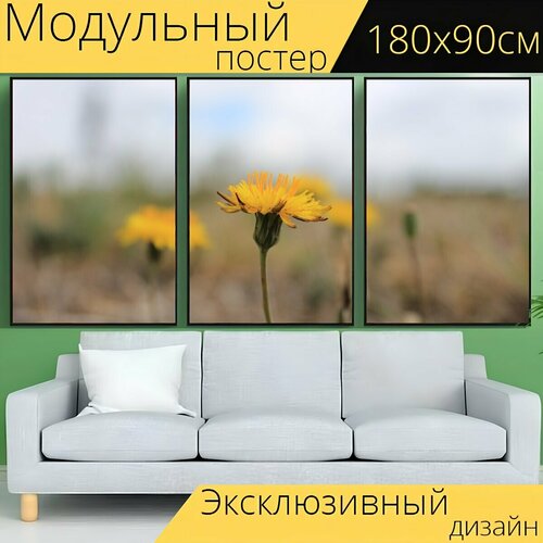 Модульный постер "Цветок, завод, желтый" 180 x 90 см. для интерьера