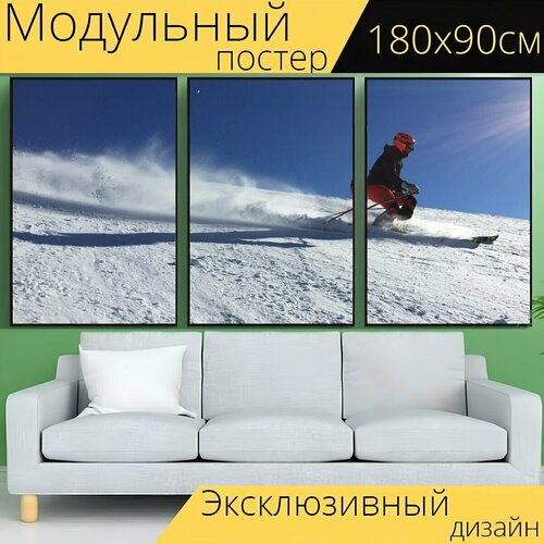Модульный постер "Кататься на лыжах, альпийский, снег" 180 x 90 см. для интерьера