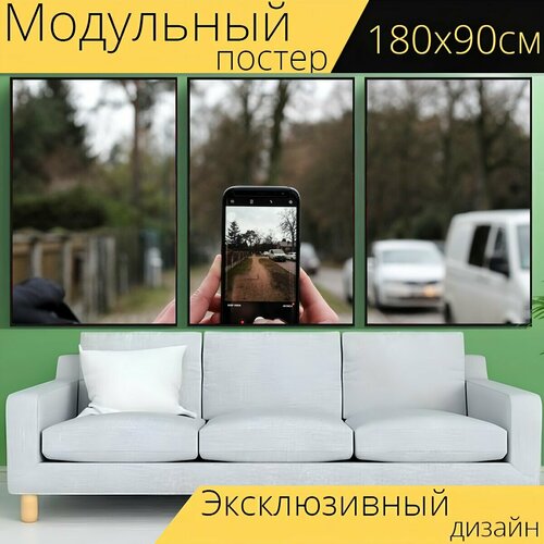 Модульный постер "Мобильный, мобильный телефон камеры, камера" 180 x 90 см. для интерьера