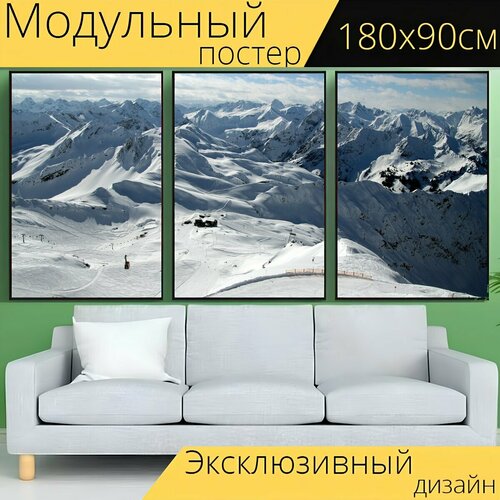 Модульный постер "Альпы, лыжная зона, оберстдорф" 180 x 90 см. для интерьера