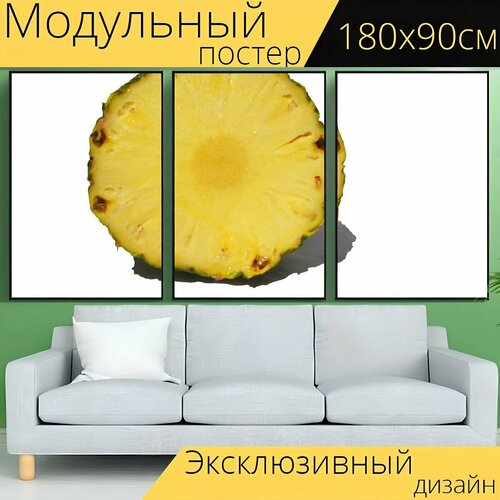 Модульный постер "Фрукты, ананас, поперечное сечение" 180 x 90 см. для интерьера