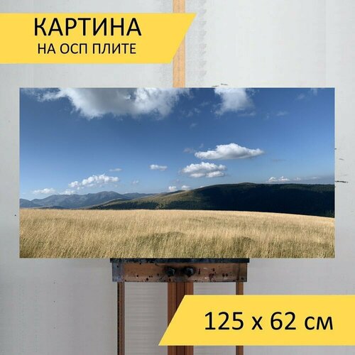 Картина на ОСП 125х62 см. "Панорама, румыния, карпаты" горизонтальная, для интерьера, с креплениями