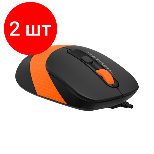 Комплект 2 штук, Мышь компьютерная A4Tech Fstyler FM10S черный/оранж (1600dpi) USB (4but)