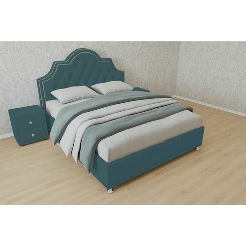 Односпальная кровать Мирабель 90x200 основание металлическое с ламелями велюр бирюзовый ножки 5 см