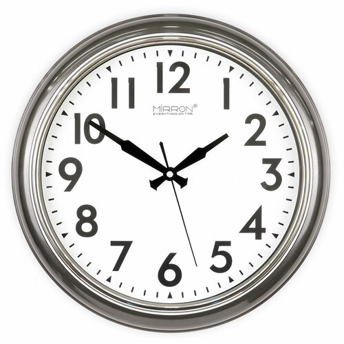 Настенные серые круглые часы MIRRON P3009A ТСБ Домашний интерьер/ Лофт/Диаметр 38/Бесшумный механизм/в спальню/в гостиную/темно-серебристые часы в офис