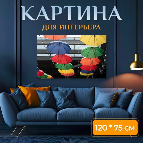 Картина на холсте "Зонтик, зонтики, цвета" на подрамнике 120х75 см. для интерьера