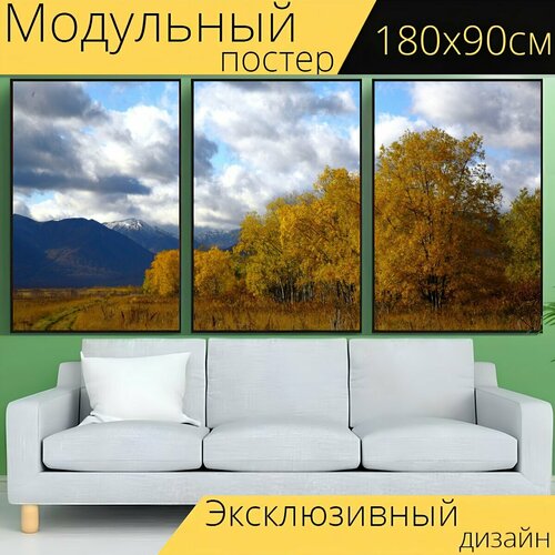 Модульный постер "Осень, лес, деревья" 180 x 90 см. для интерьера