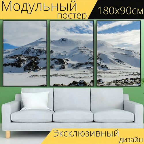 Модульный постер "Исландия, ледник, пейзаж" 180 x 90 см. для интерьера