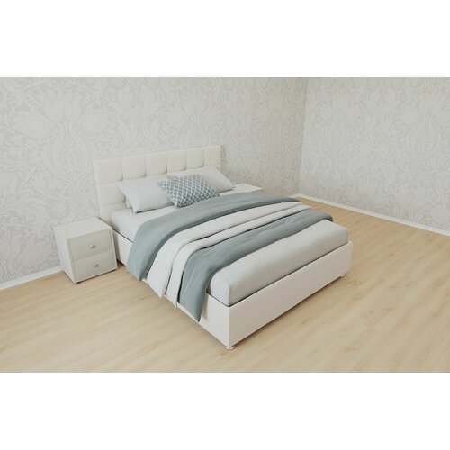 Двуспальная кровать Афина 180x200 основание металлическое с ламелями велюр белый ножки 5 см
