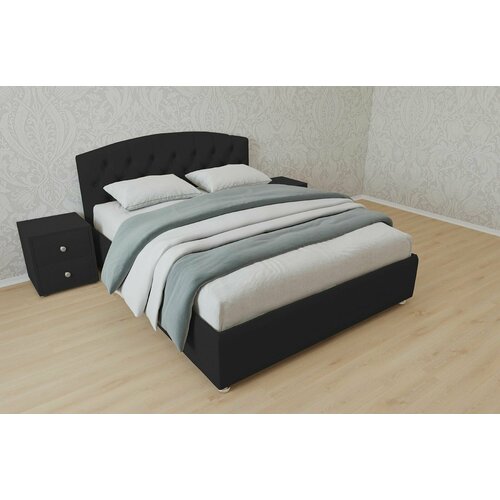 Двуспальная кровать Берлин 180x200 основание металлическое с ламелями велюр черный ножки 5 см